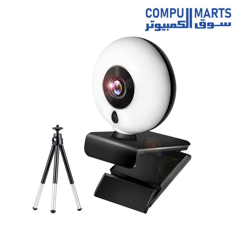 1080P 2K HD Webcam with Ring Light – Autofocus – USB Driver Free – Noi ...