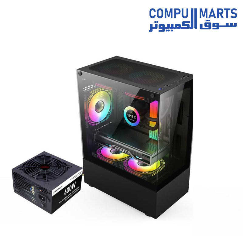 ARKTEK AK-33-Black Case 3xFans Prism ARGB + PSU 600W EU – Compumarts Egypt