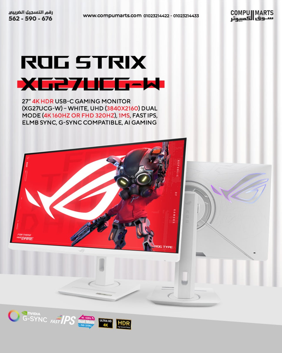 ASUS ROG Strix 27” 4K HDR USB-C Gaming Monitor (XG27UCG-W) – White, UH ...