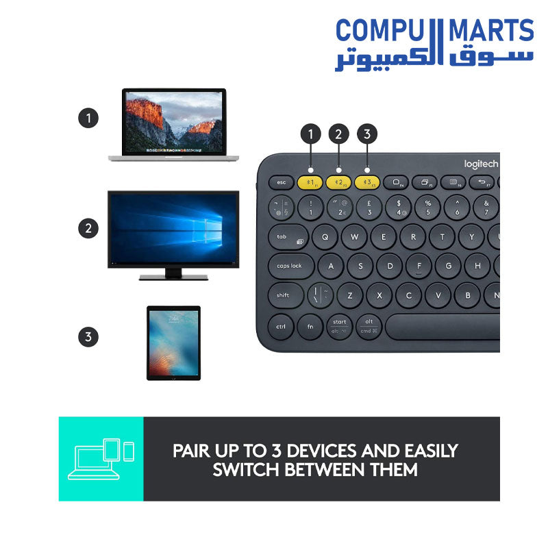 Logitech K380 Multi-Device Bluetooth Keyboard TONAL GRAPHITE - ARA – W – Compumarts Egypt