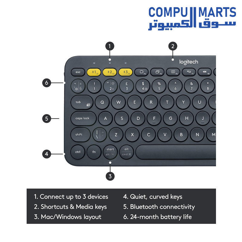 Logitech K380 Multi-Device Bluetooth Keyboard TONAL GRAPHITE - ARA – W – Compumarts Egypt