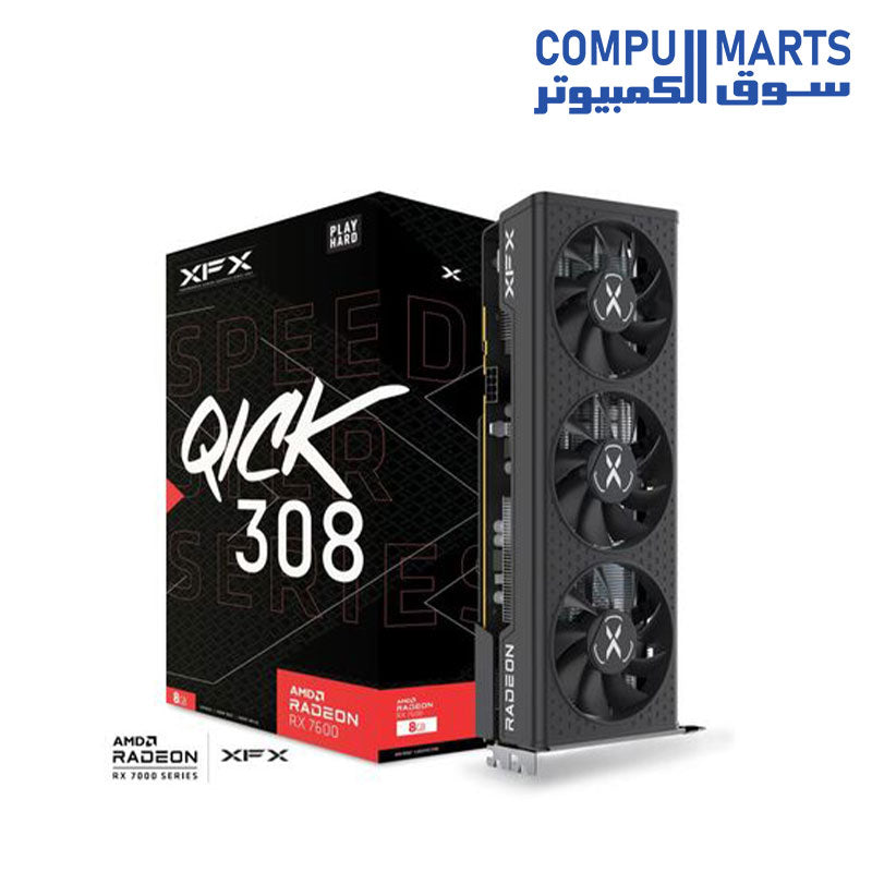 XFX SPEEDSTER QICK 308 AMD Radeon RX 7600 Black Edition – Compumarts Egypt