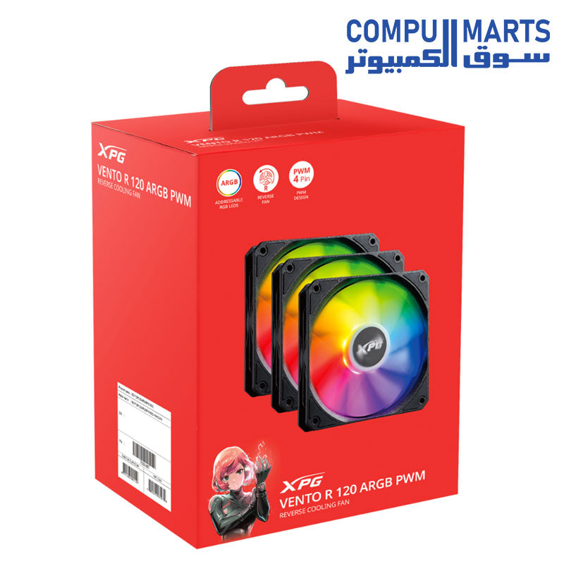 XPG VENTO R ARGB REVERSE 120mm Case Fan 3-Pack in Egypt | Compumarts ...
