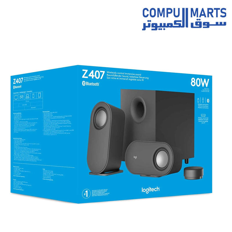 Logitech Z407 BLUETOOTH COMPUTER SPEAKERS WITH SUBWOOFER AND WIRELESS ...