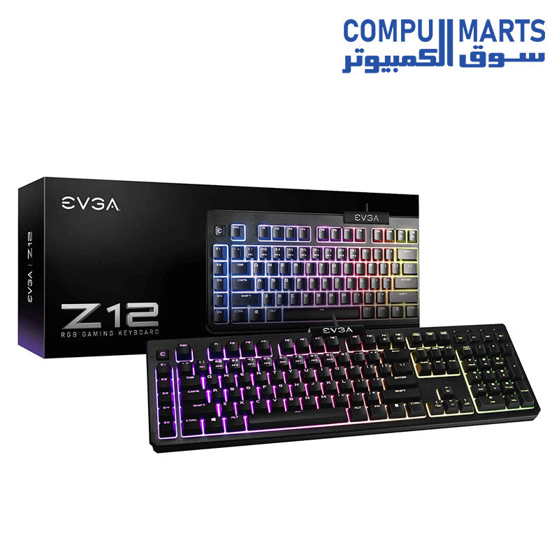 EVGA Z12 RGB Gaming Keyboard, RGB Backlit LED, 5 Programmable Macro Ke ...